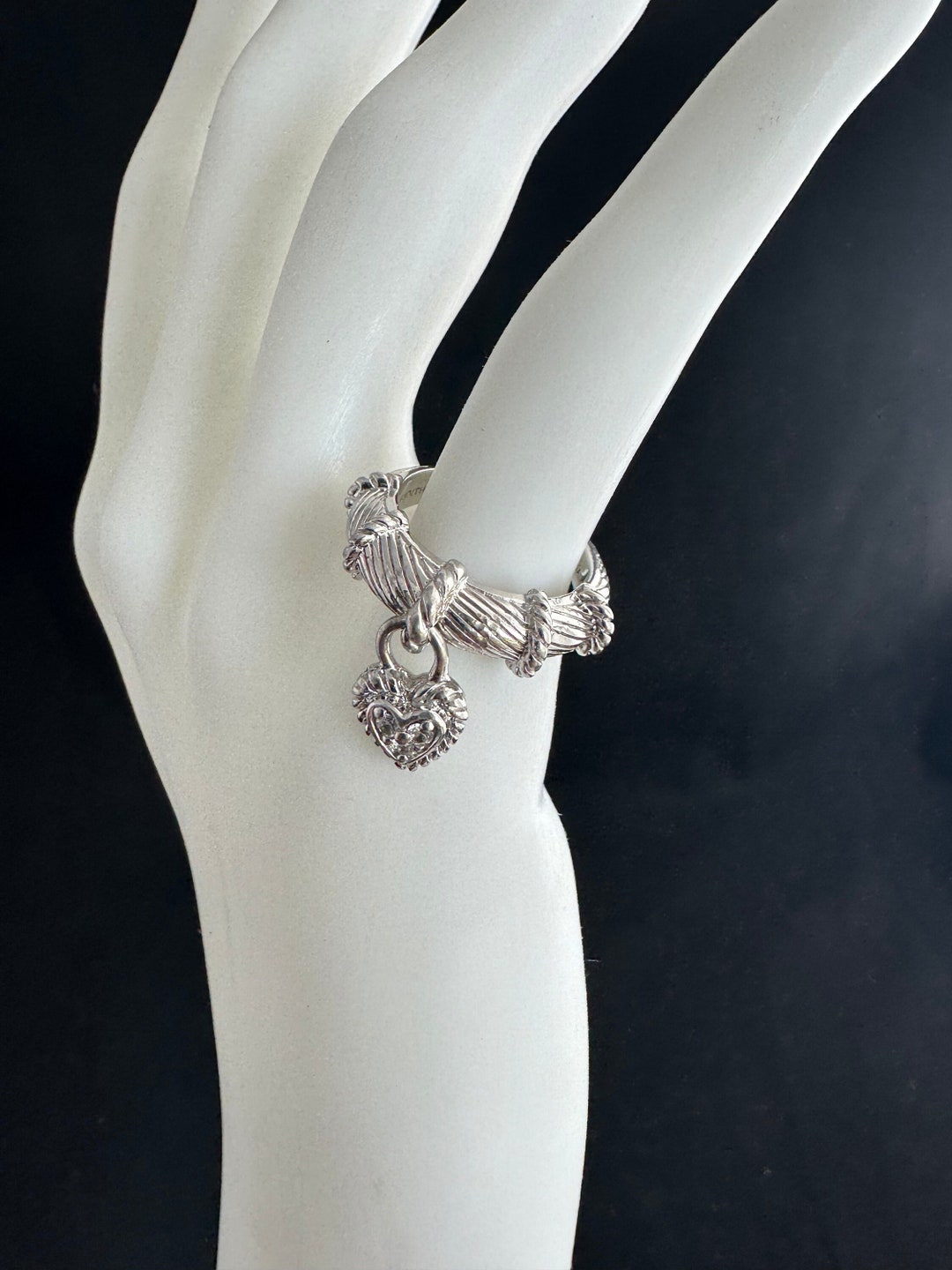 Judith Ripka Sterling Silver Ring: Size 6.5 Dangling Heart on Bright ...