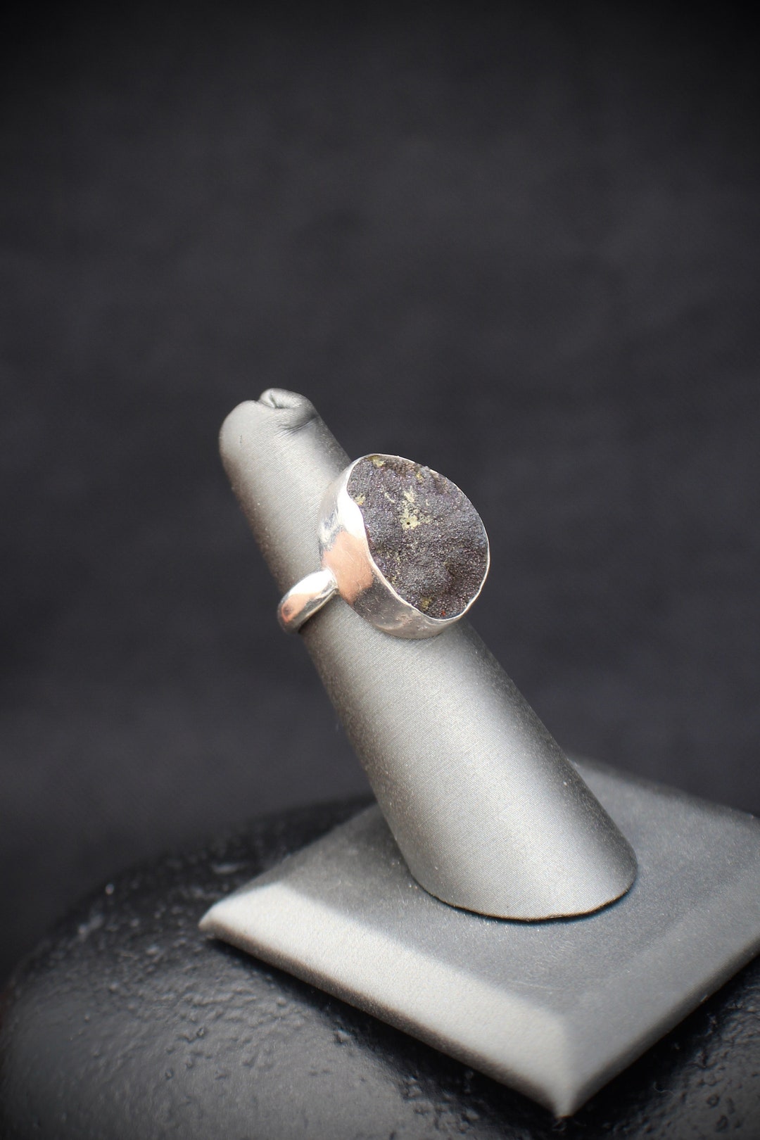 Silver, Quartz Ring: Ash Colored, Volcanic Look, Rough Quartz, Large ...