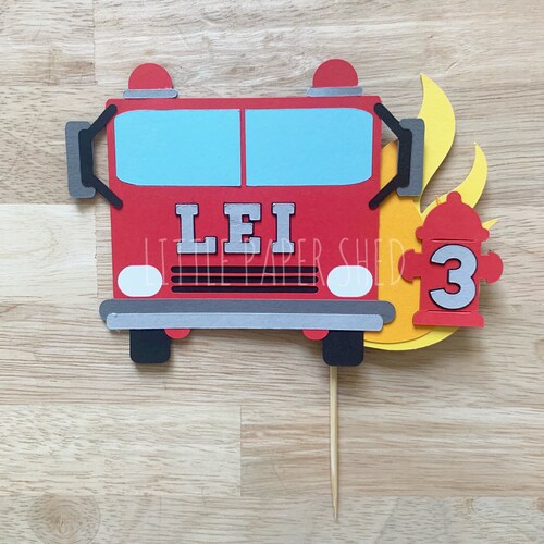 Personalised Fire Engine Cake Topper ANY AGE NAME | Etsy