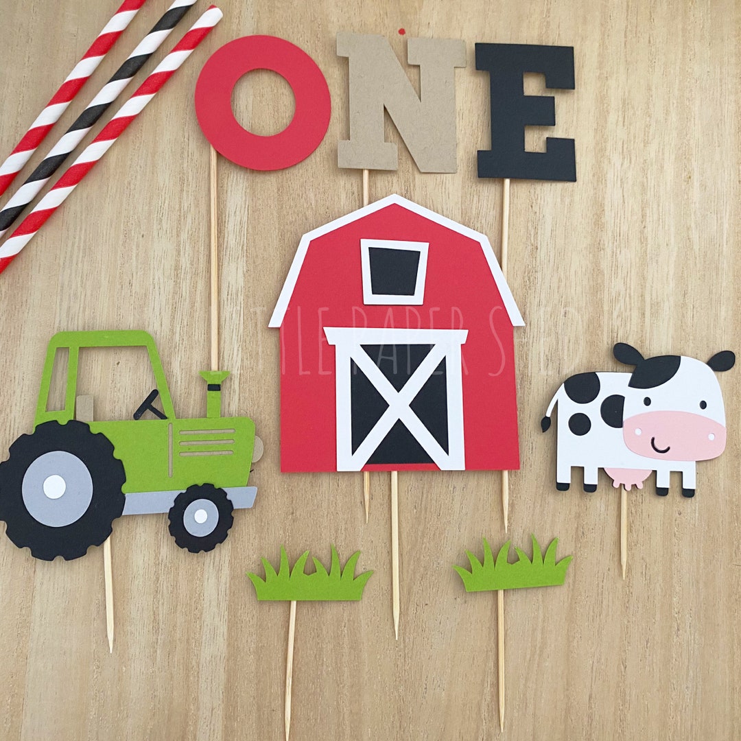 Farm Tractor Cake Topper Set | Farm Cake Topper | Farm Party | Barn ...