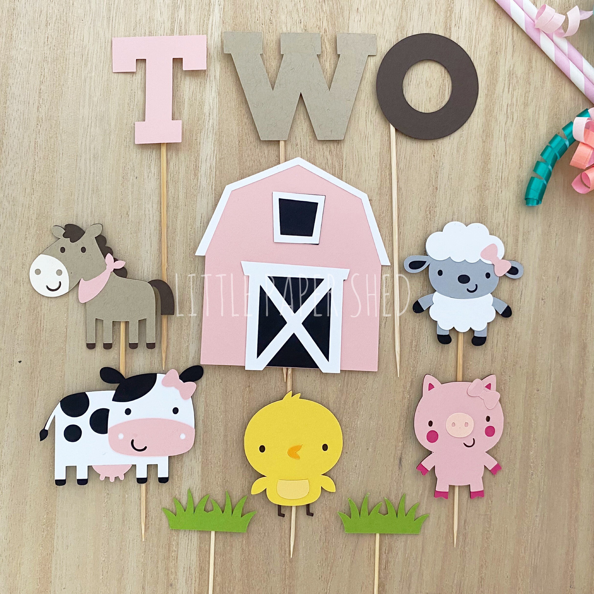 Farm Pink Cake Topper Set | Farm Cake Topper | Pink Farm Party | Barn ...