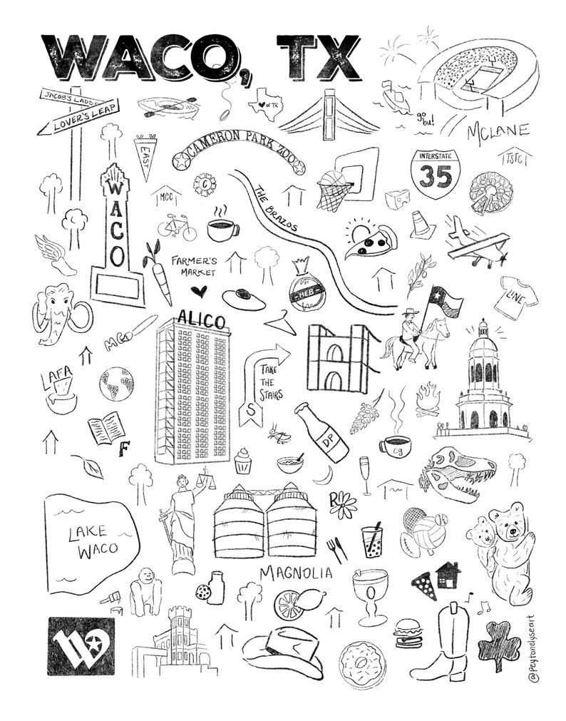 Small Town Map - Waco Texas - Etsy