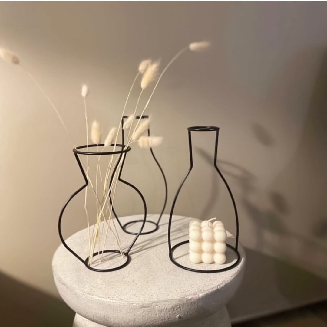 Black Wire Framed Vase, Outline Vase, Line Vase, Art Decor, Black Vase ...