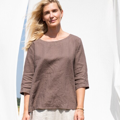 Long Sleeve Linen Top BRUNO Linen Boat Neck Top Loose Linen - Etsy
