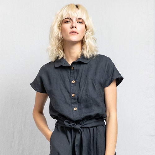 VIOLET Linen Slip Dress in Black | Etsy