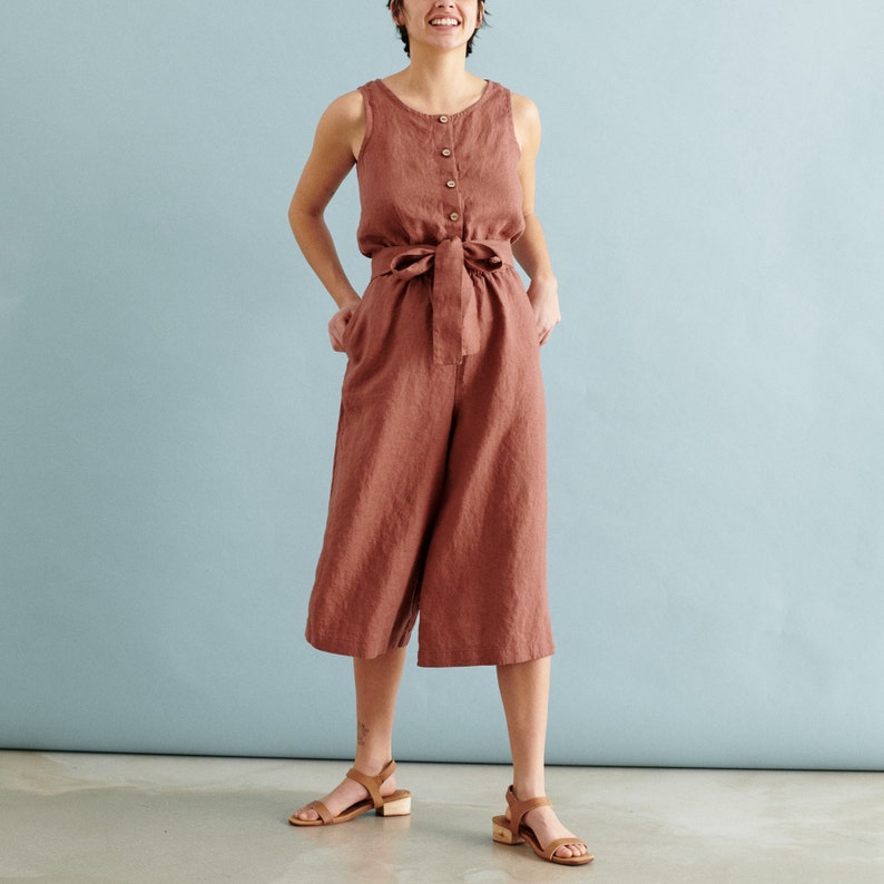 Linen Front Button Jumpsuit PALMA / Washed Linen Overall / - Etsy Australia