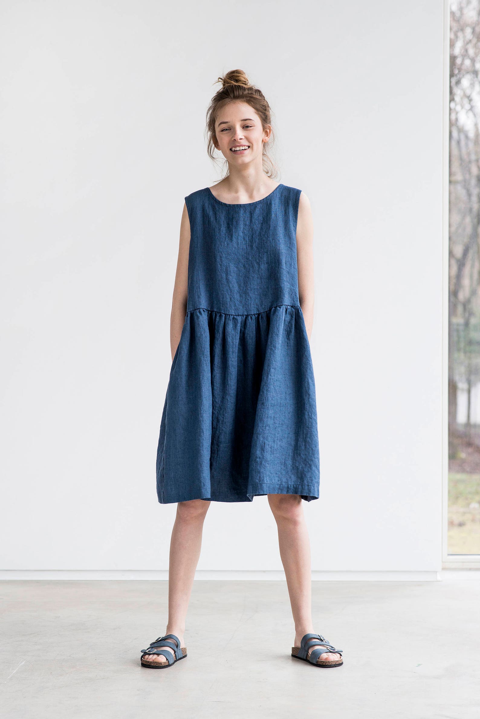 Smock Linen Dress in MIDI Length / Loose Linen Sleeveless - Etsy UK