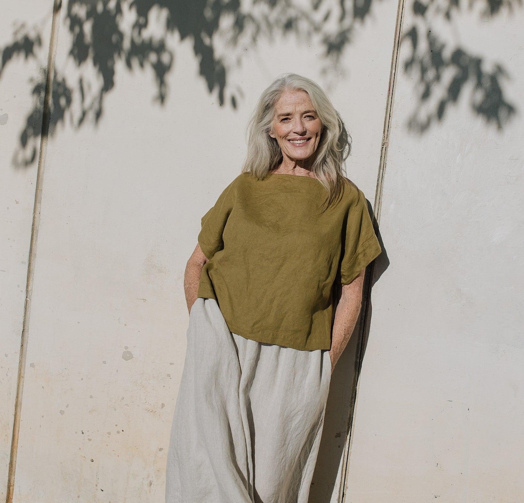 Boxy Linen Top GORDES / Linen Top / Short Sleeve Linen Top / Linen ...