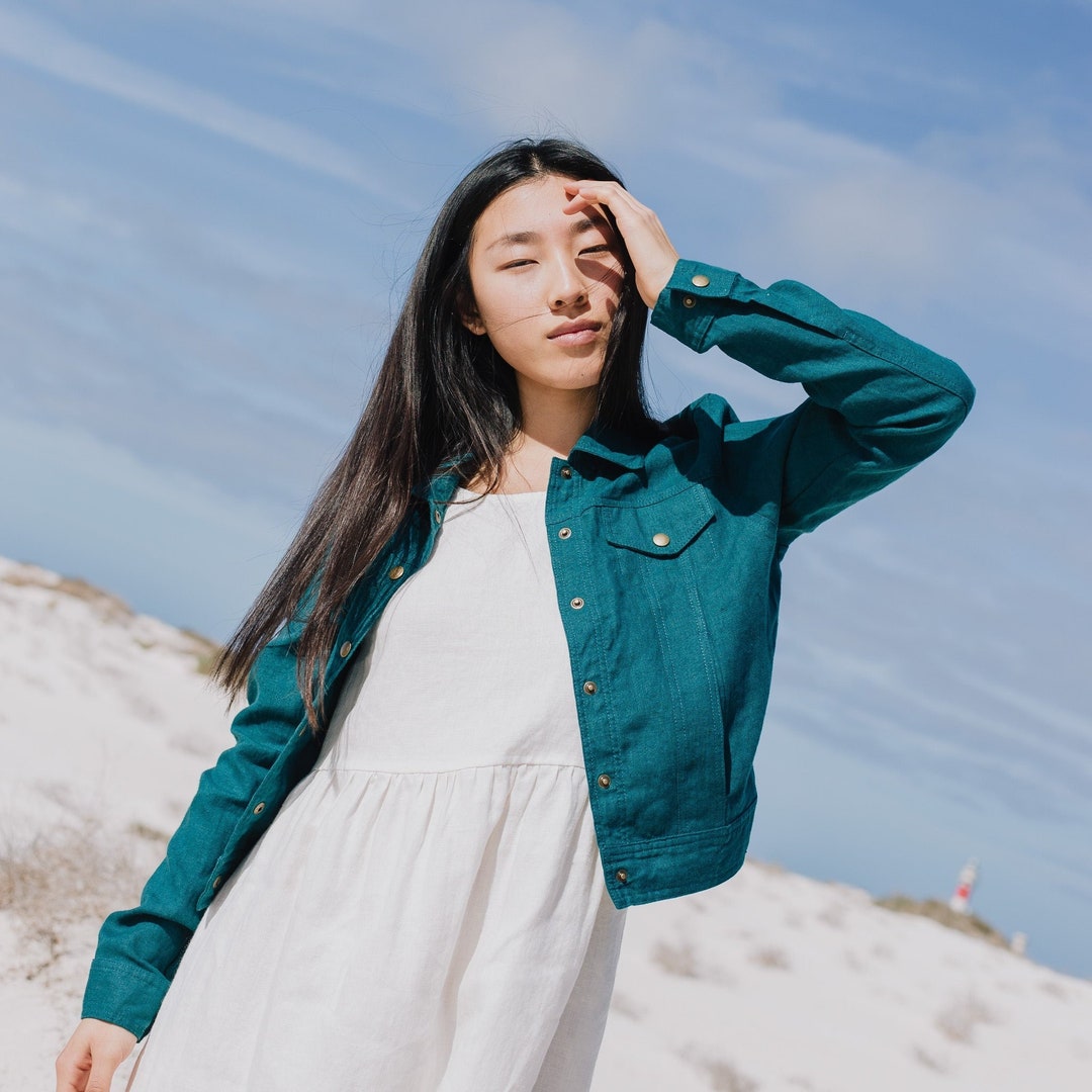 Linen Jacket Calico / Cropped Linen Jacket / Womens Linen Jacket ...