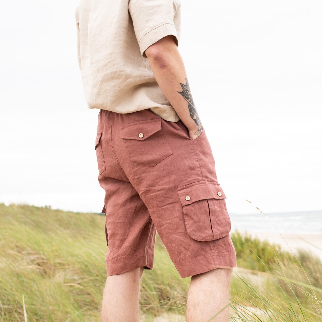 Mens Linen Shorts MACKAY / Cargo Shorts / Mens Linen Clothing / Mens ...
