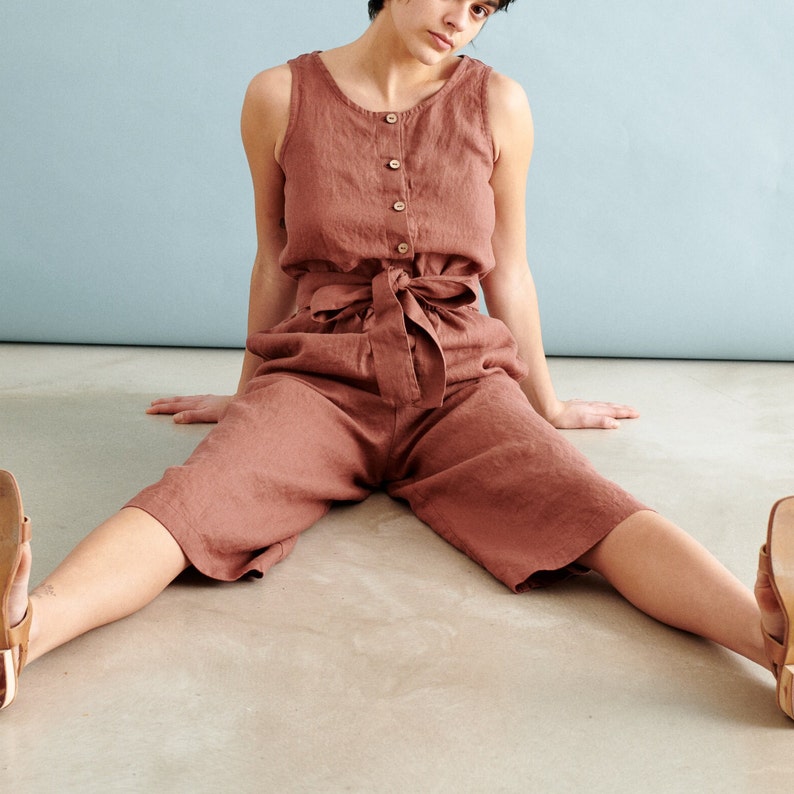 Linen Front Button Jumpsuit PALMA / Washed Linen Overall / - Etsy Australia