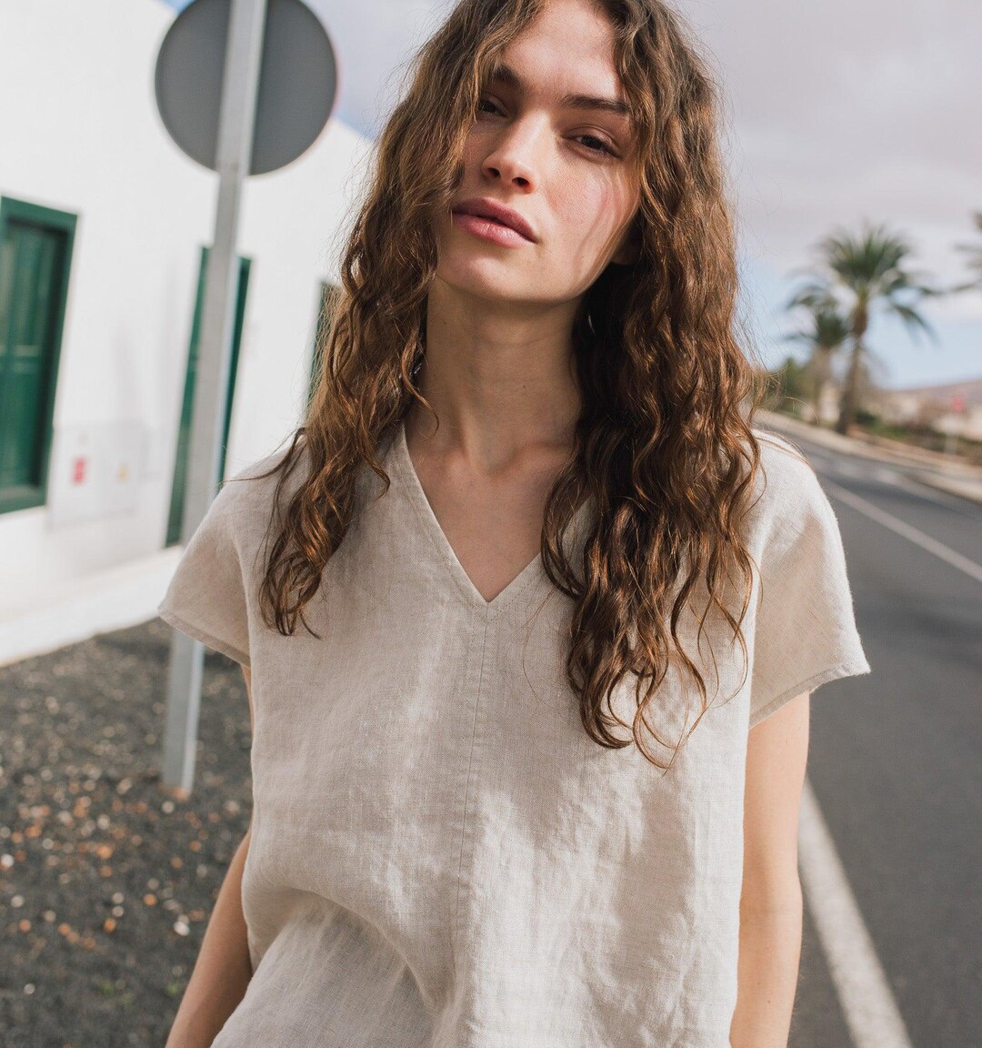 Boxy Linen Top MALTA / Linen Top / V Neck / Short Sleeve Linen Top ...