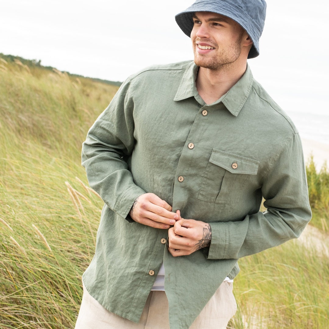 Long Sleeve Linen Shirt MONTREAL / Mens Linen Shirt / Linen Shirt for ...