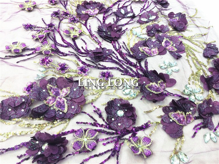 Classical 3D Purple Elegant Embroidery Sequins Mesh Bridal Dress Lace ...