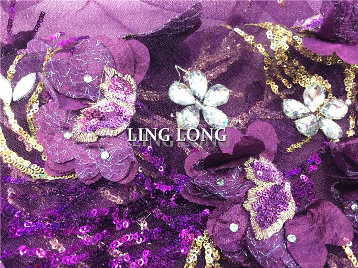 Classical 3D Purple Elegant Embroidery Sequins Mesh Bridal Dress Lace ...