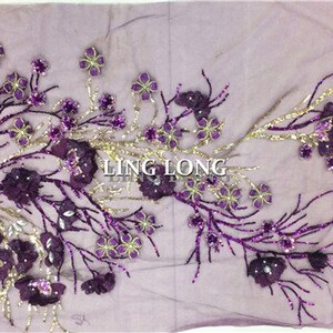 Classical 3D Purple Elegant Embroidery Sequins Mesh Bridal Dress Lace ...