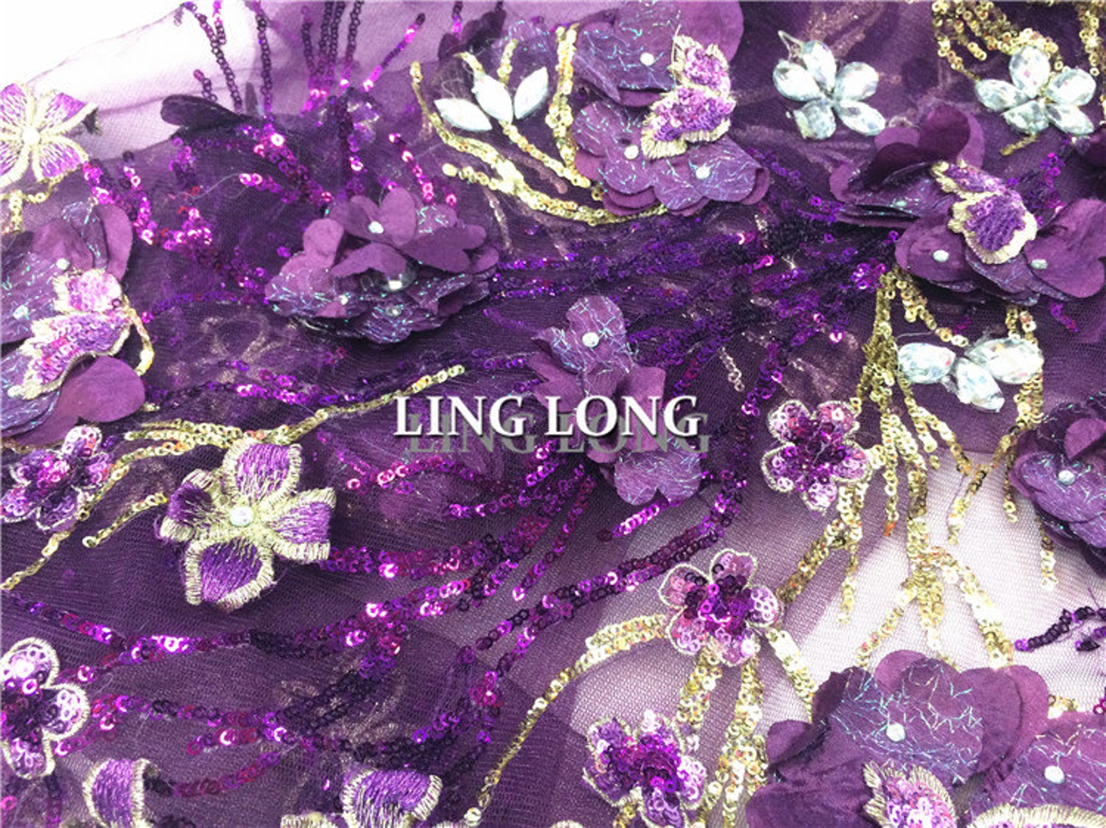 Classical 3D Purple Elegant Embroidery Sequins Mesh Bridal Dress Lace ...
