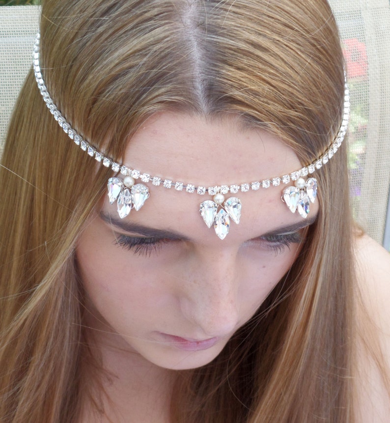 Bridal Forehead Band Swarovski Brow Band Diamanté And Pearl Etsy Uk