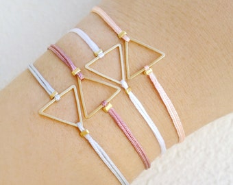 Gold Triangle Friendship Bracelet, Tiny Triangle Cord Bracelet, Simple ...