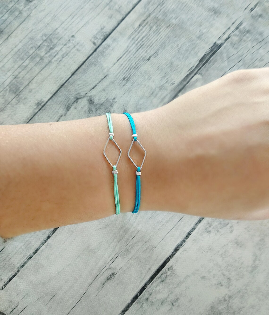 Silver Rhombus Charm Bracelet, Friendship Bracelet, Geometric Cord ...