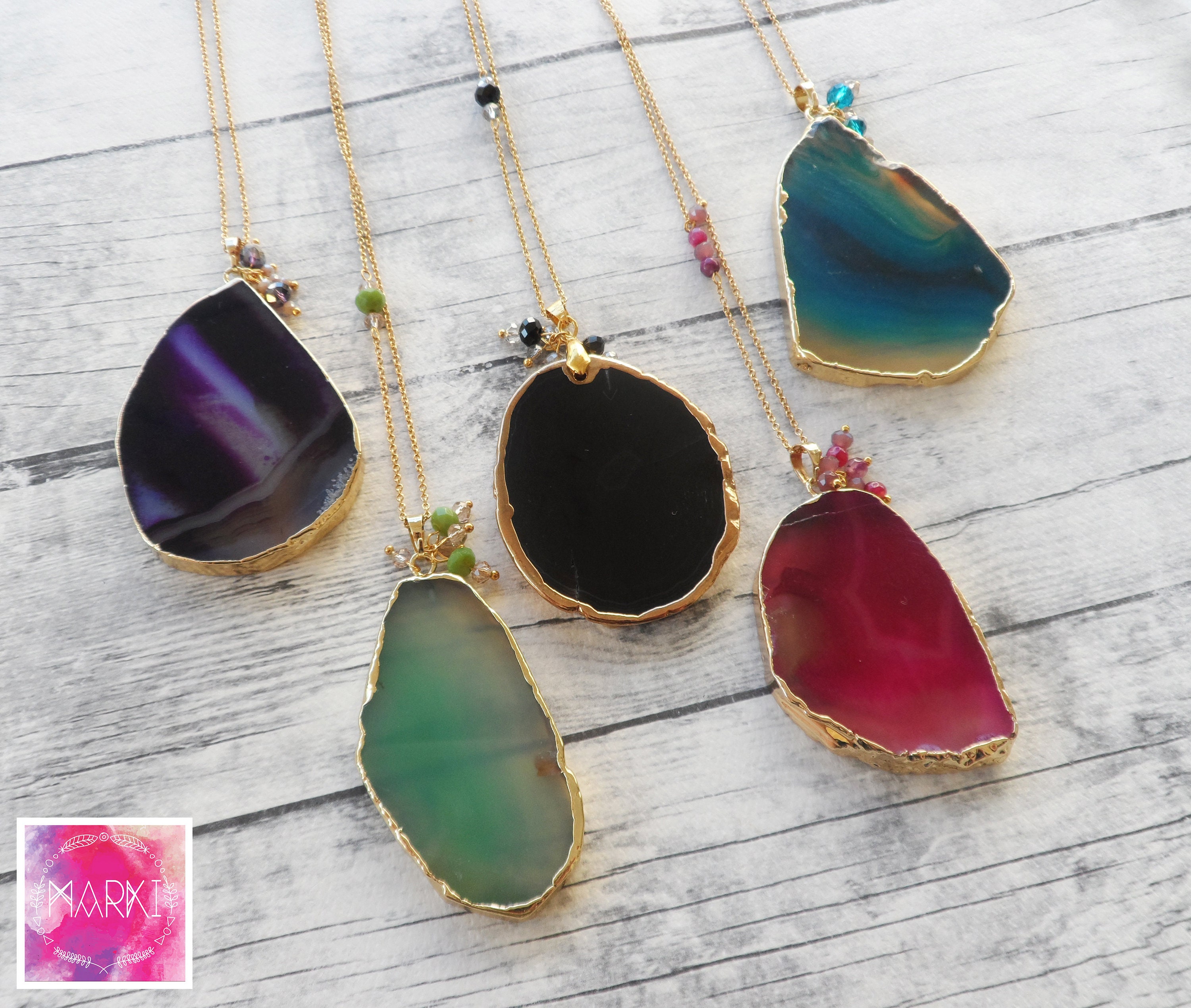 Agate Slice Gemstone Necklace Gemstone Slice Purple - Etsy