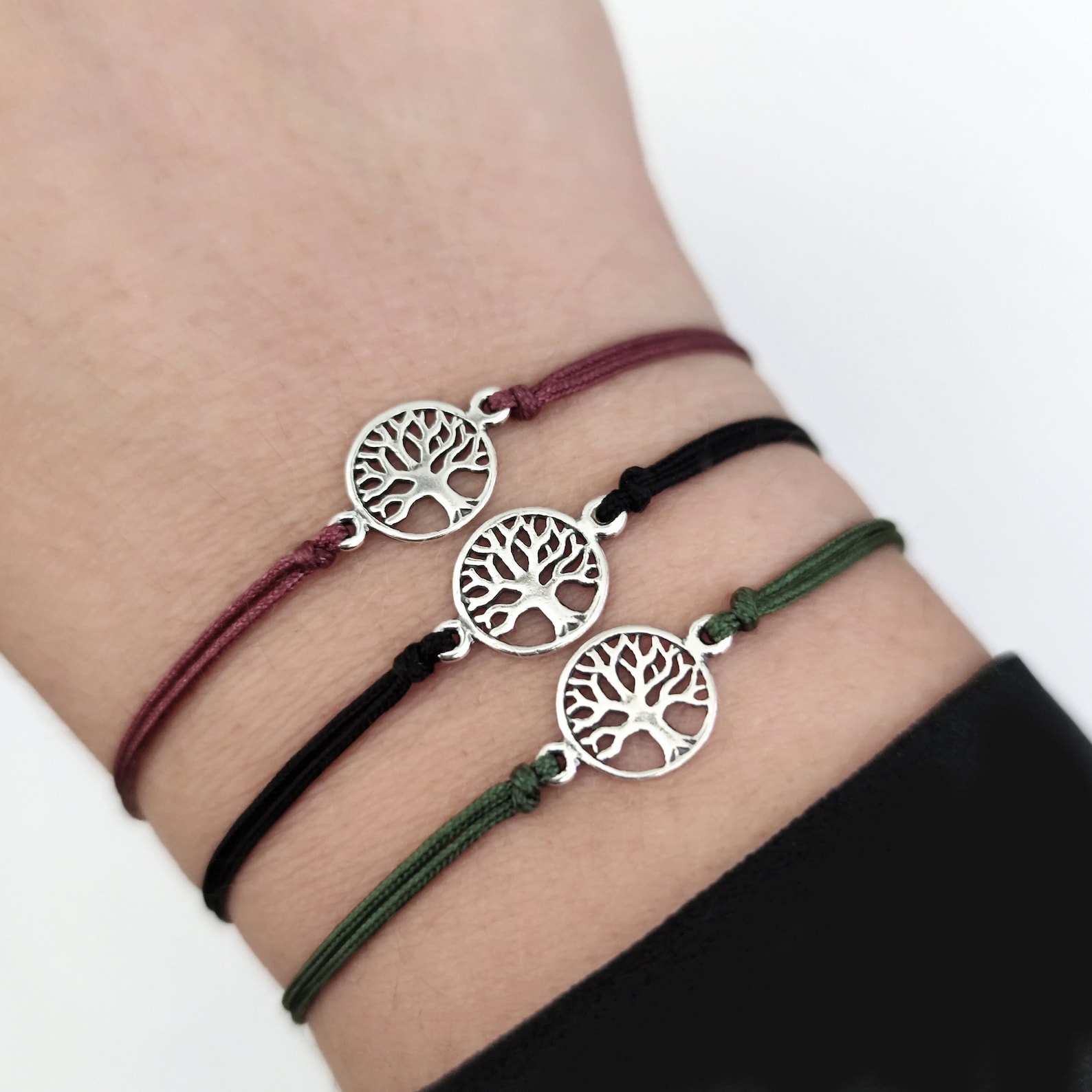 925 Sterling Silver Tree of Life Bracelet, Tree of Life Cord String ...