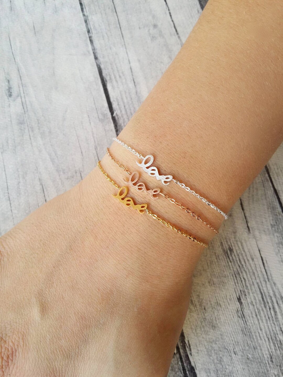 Delicate Charm Bracelet, Love Word Bracelet, Friendship Bracelet, Steel ...