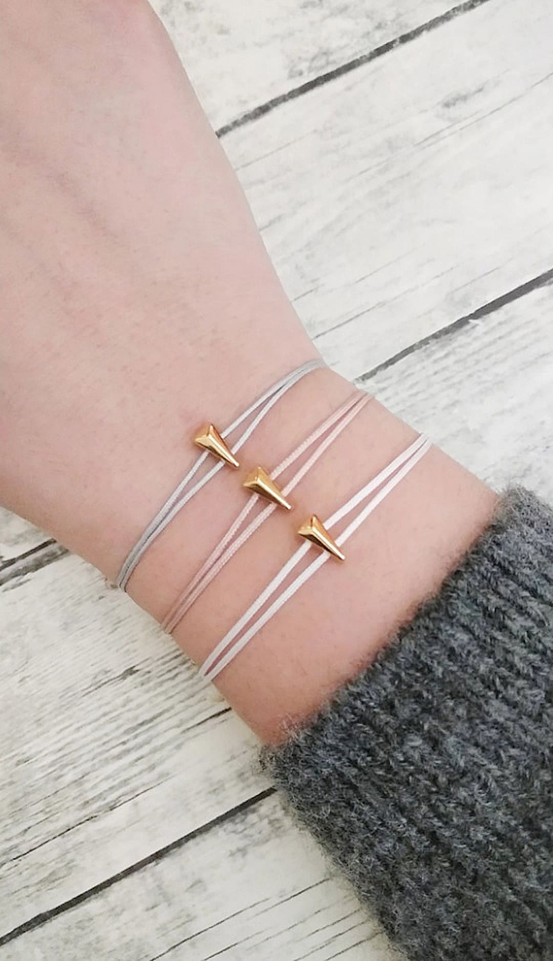 Gold Triangle Friendship Bracelet, Tiny Triangle Cord Bracelet, Simple ...