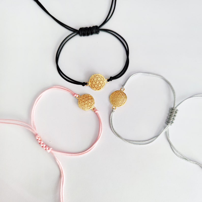Gold 925 Sterling Silver Flower of Life String Bracelet - Etsy