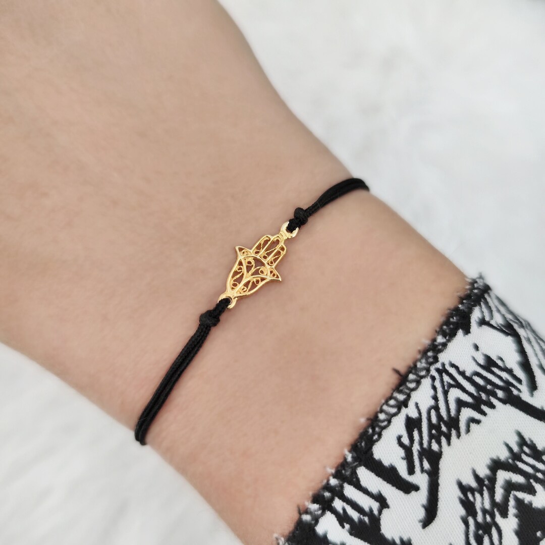 Tiny Gold Hamsa Bracelet, Sterling Silver Hamsa Bracelet, Hamsa Cord ...