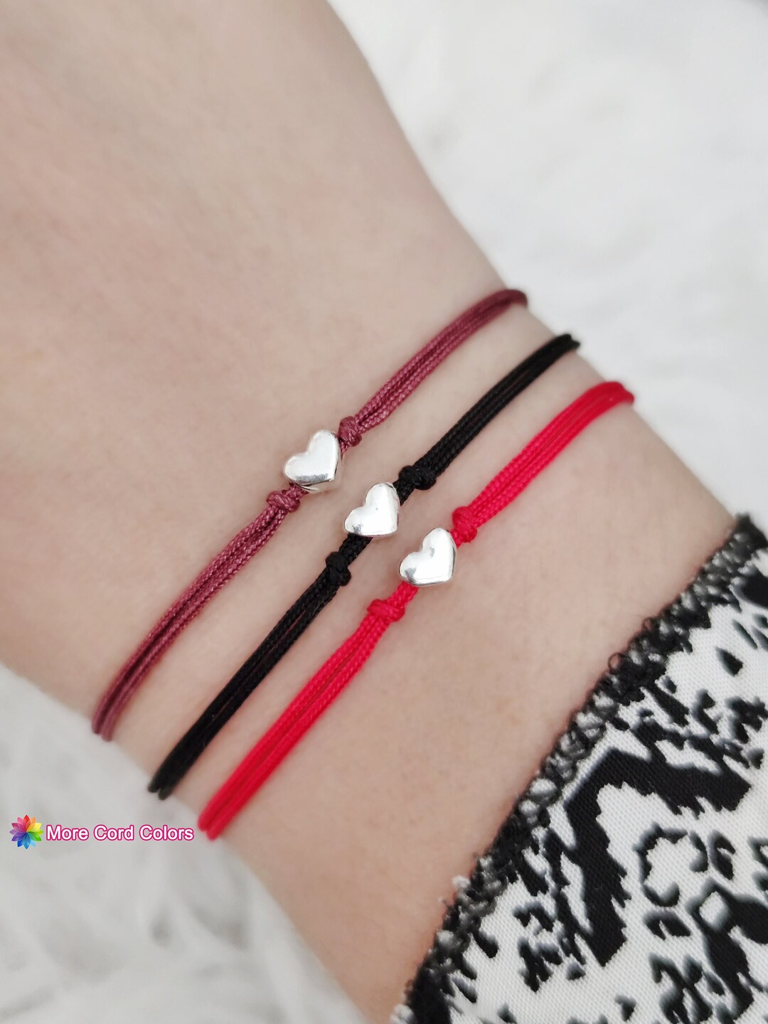 Tiny 925 Sterling Silver Heart Cord Bracelet,adjustable Wish Bracelet ...