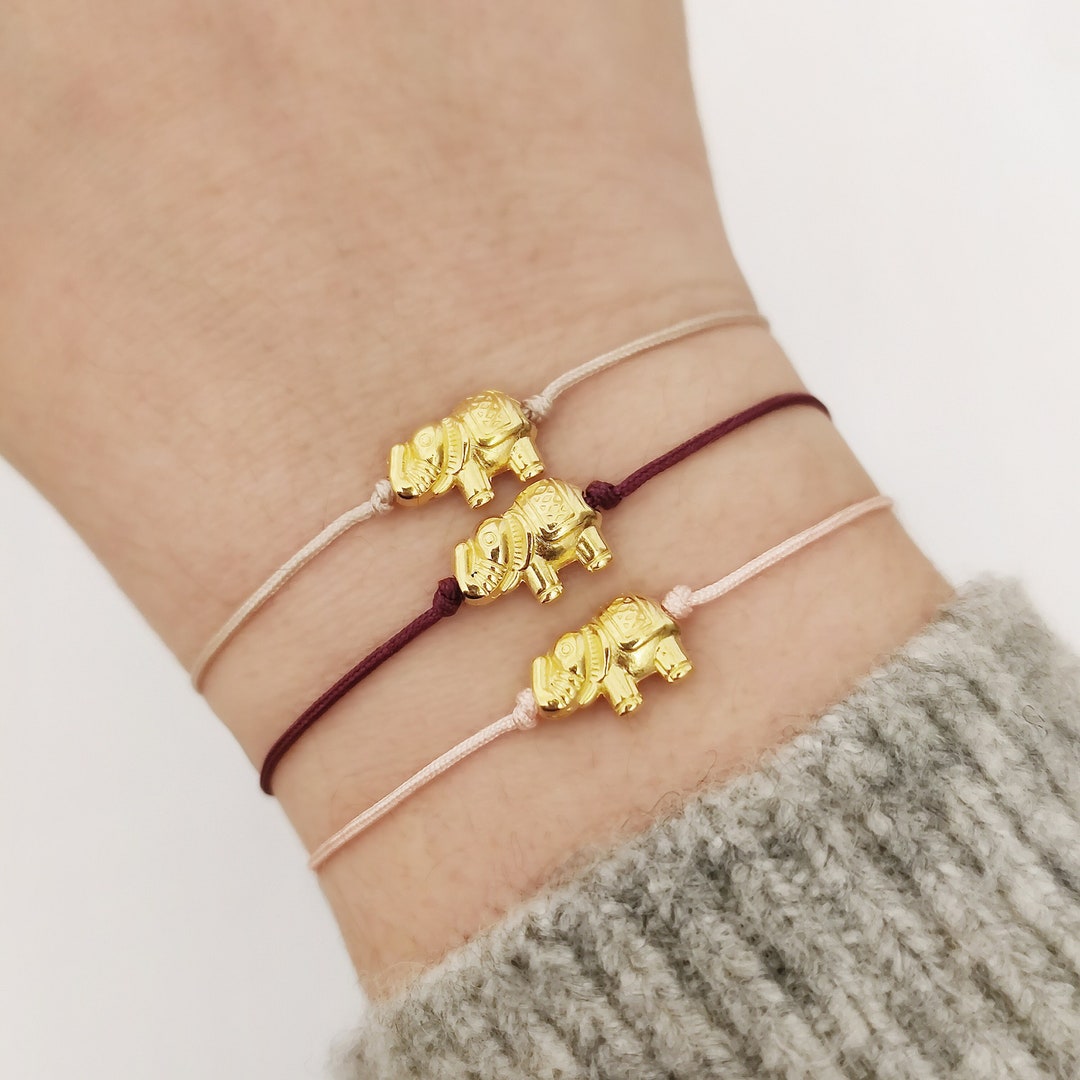 Gold-plated Elephant Friendship Bracelet, Minimalist Adjustable String ...