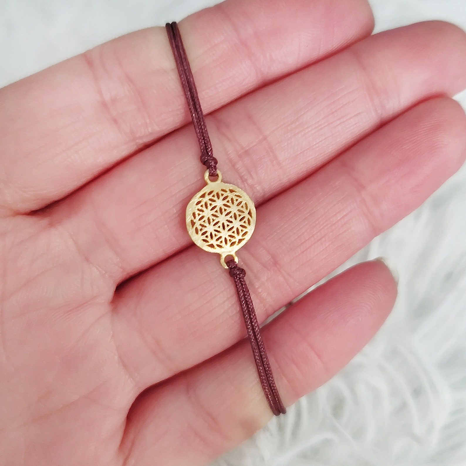 Gold 925 Sterling Silver Flower of Life String Bracelet, Adjustable ...