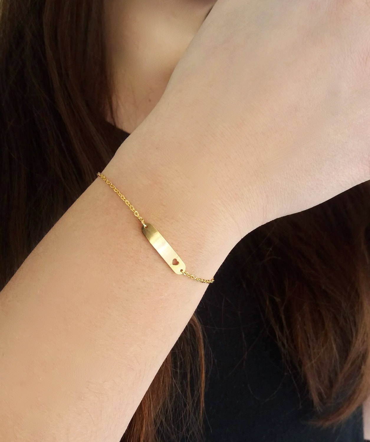 Delicate Bar Bracelet Cut Out Heart Bracelet Chain Link - Etsy