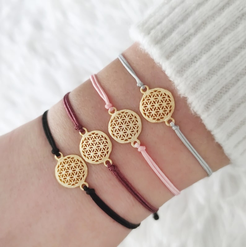 Gold 925 Sterling Silver Flower of Life String Bracelet - Etsy
