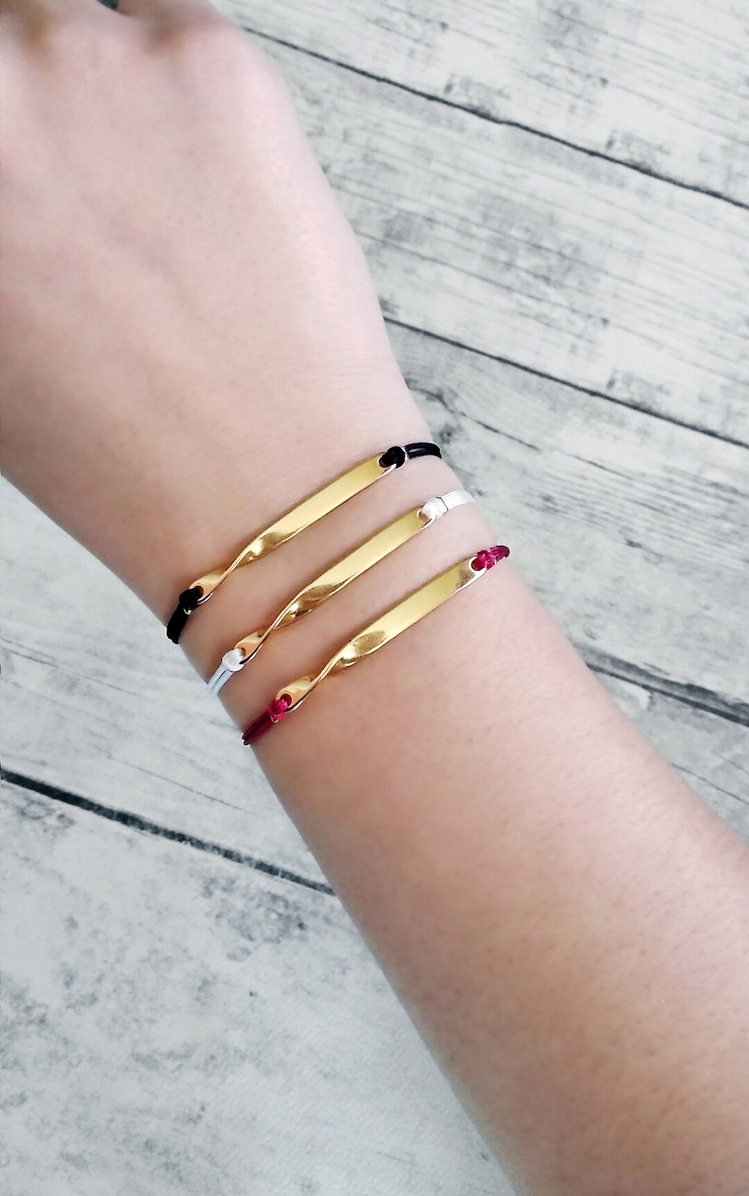 Gold Twisted Bar Bracelet, Friendship Bracelet, Thin Cord Bar Bracelet ...