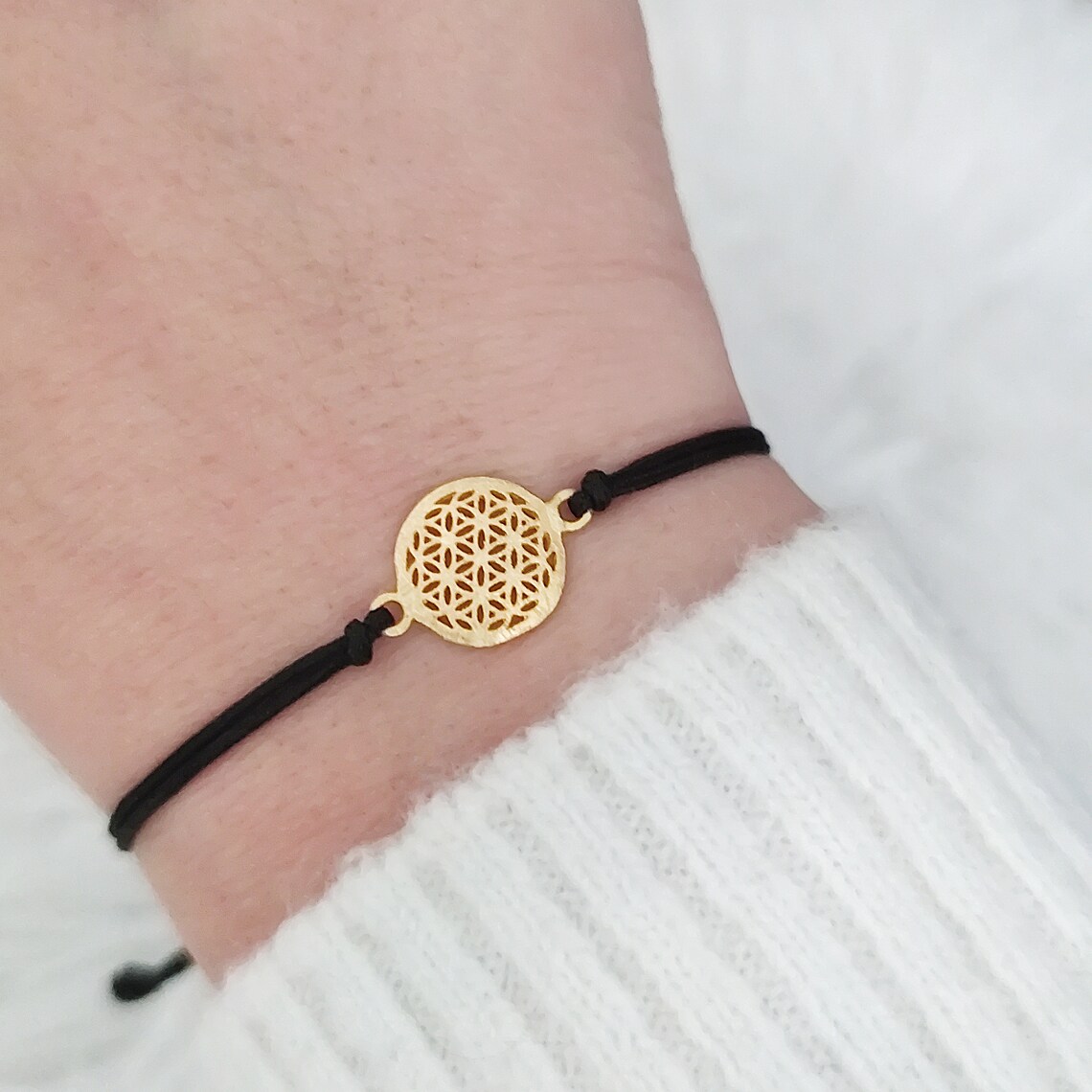 Gold 925 Sterling Silver Flower of Life String Bracelet, Adjustable ...
