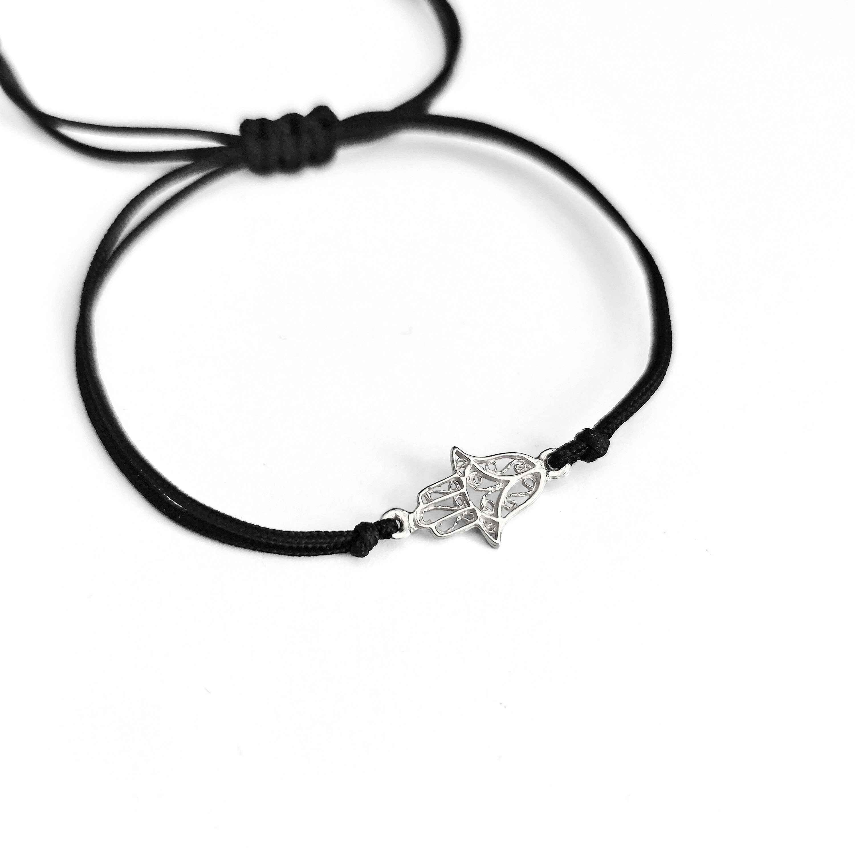 Tiny 925 Sterling Silver Hamsa Bracelet, Hamsa Cord String Bracelet ...