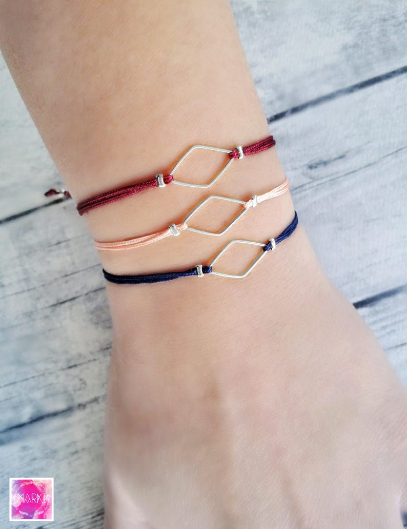 Silver Rhombus Charm Bracelet, Friendship Bracelet, Geometric Cord ...