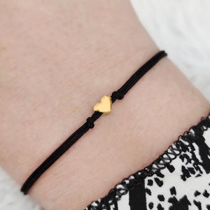 Tiny Gold 925 Sterling Silver Heart Cord Bracelet, Adjustable Heart ...