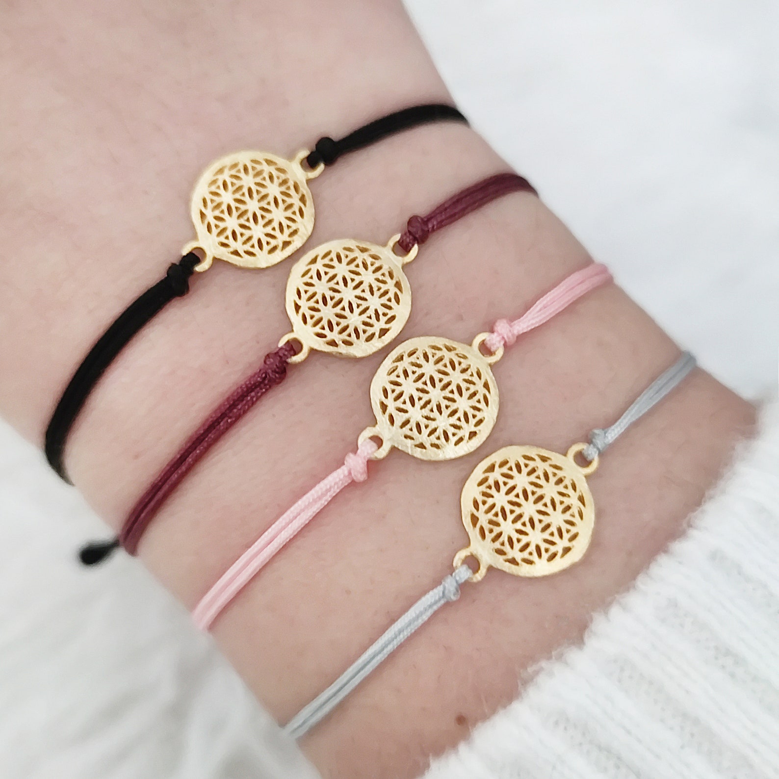 Gold 925 Sterling Silver Flower of Life String Bracelet - Etsy