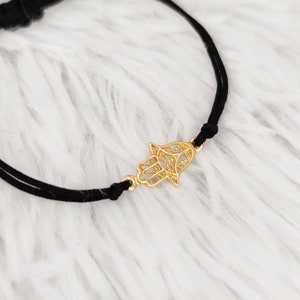Tiny Gold Hamsa Bracelet, Sterling Silver Hamsa Bracelet, Hamsa Cord ...