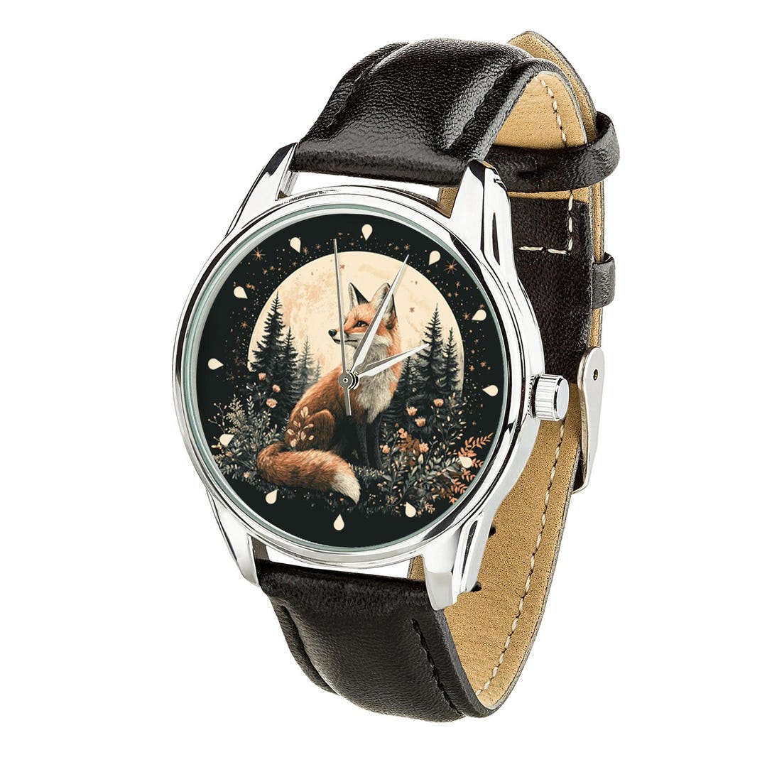 Red Fox Wristwatch - Moon and Forest Design - Ideal Gift for Wildlife ...
