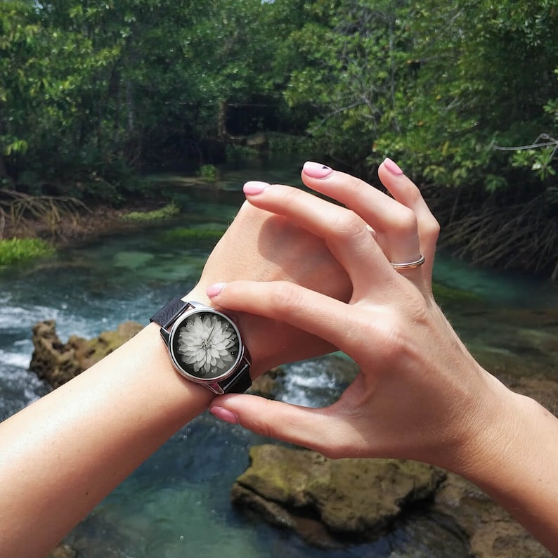 Black Metal Watch Ladies Floral Watch Women Watches Women Wrist Watch ...