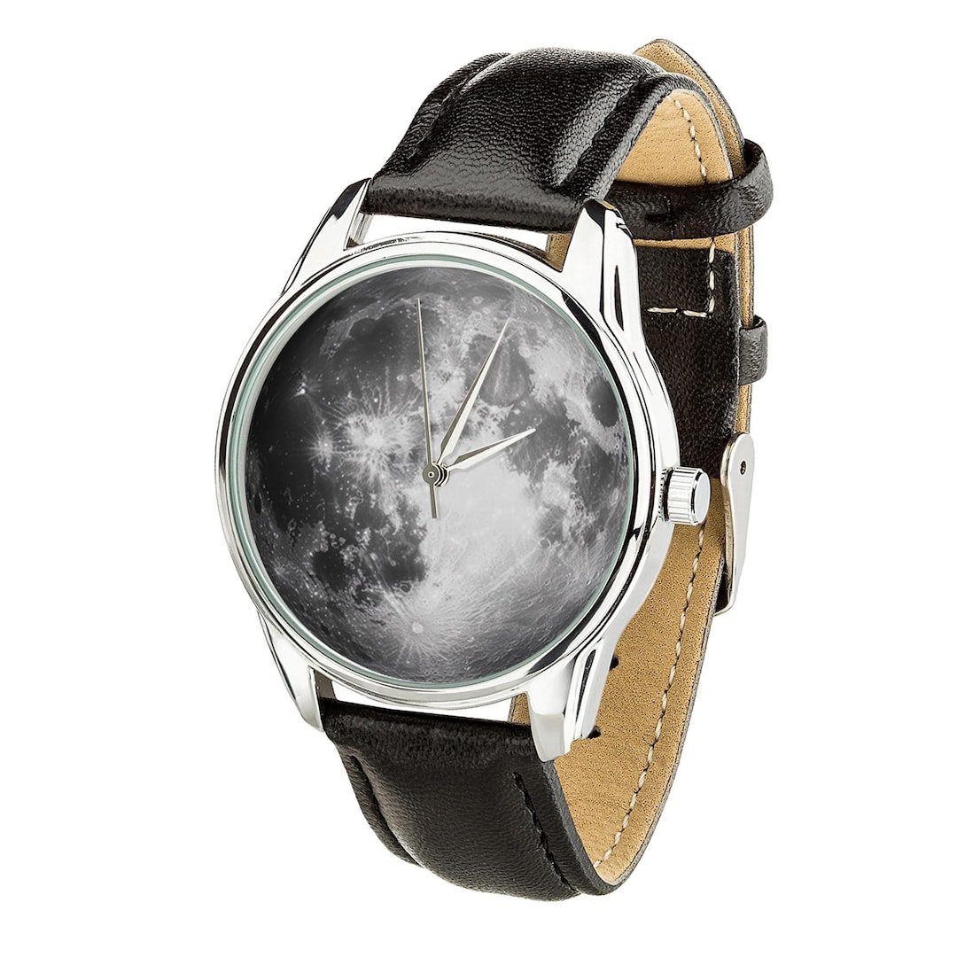 Handmade Men's Moon Watch | Black Leather Band, Stylish Celestial Moon ...