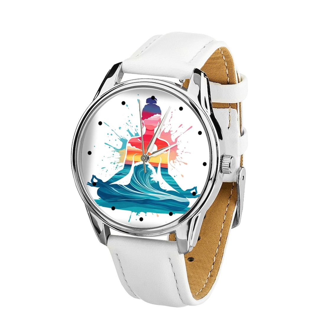 Watercolor Yoga Wristwatch – Meditating Pose Art Watch With White Strap ...