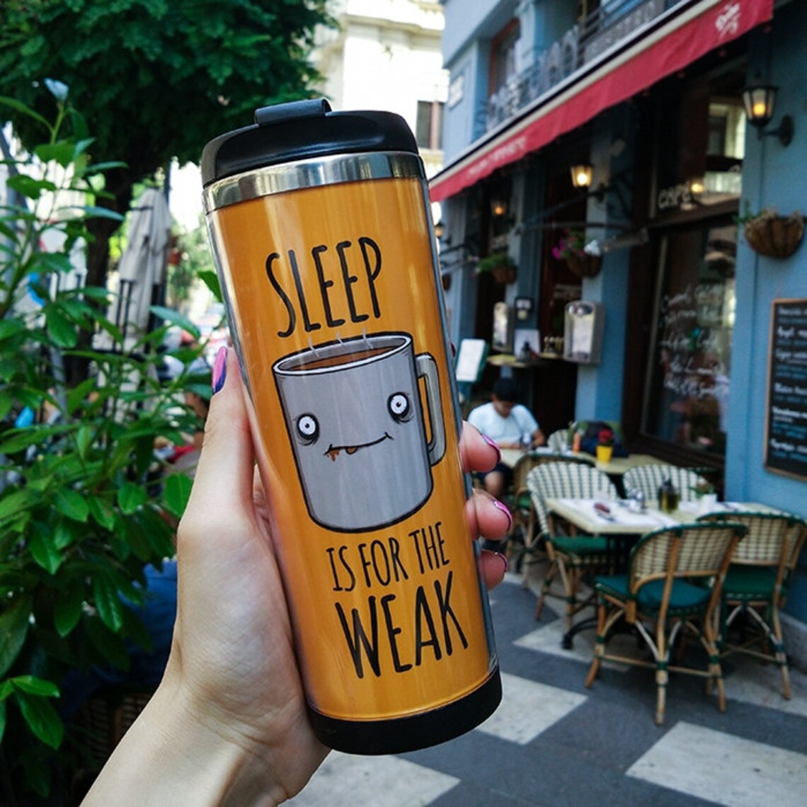 Custom Travel Mug Sleep is for Weak. Stainless Travel Mug. Steel Travel ...