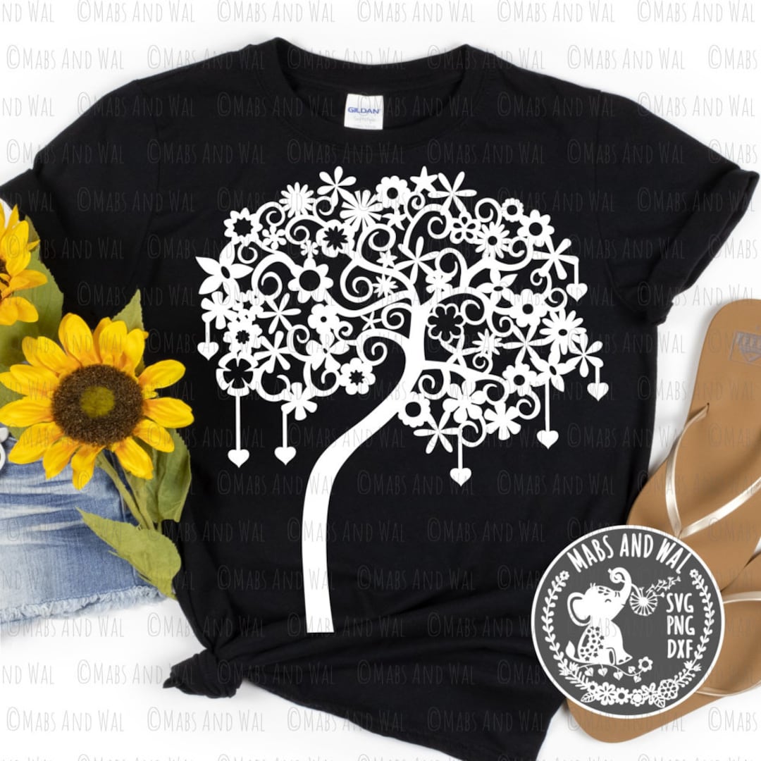 Flowery Tree SVG PNG DXF Digital Cutting File/floral Tree Svg/folk ...