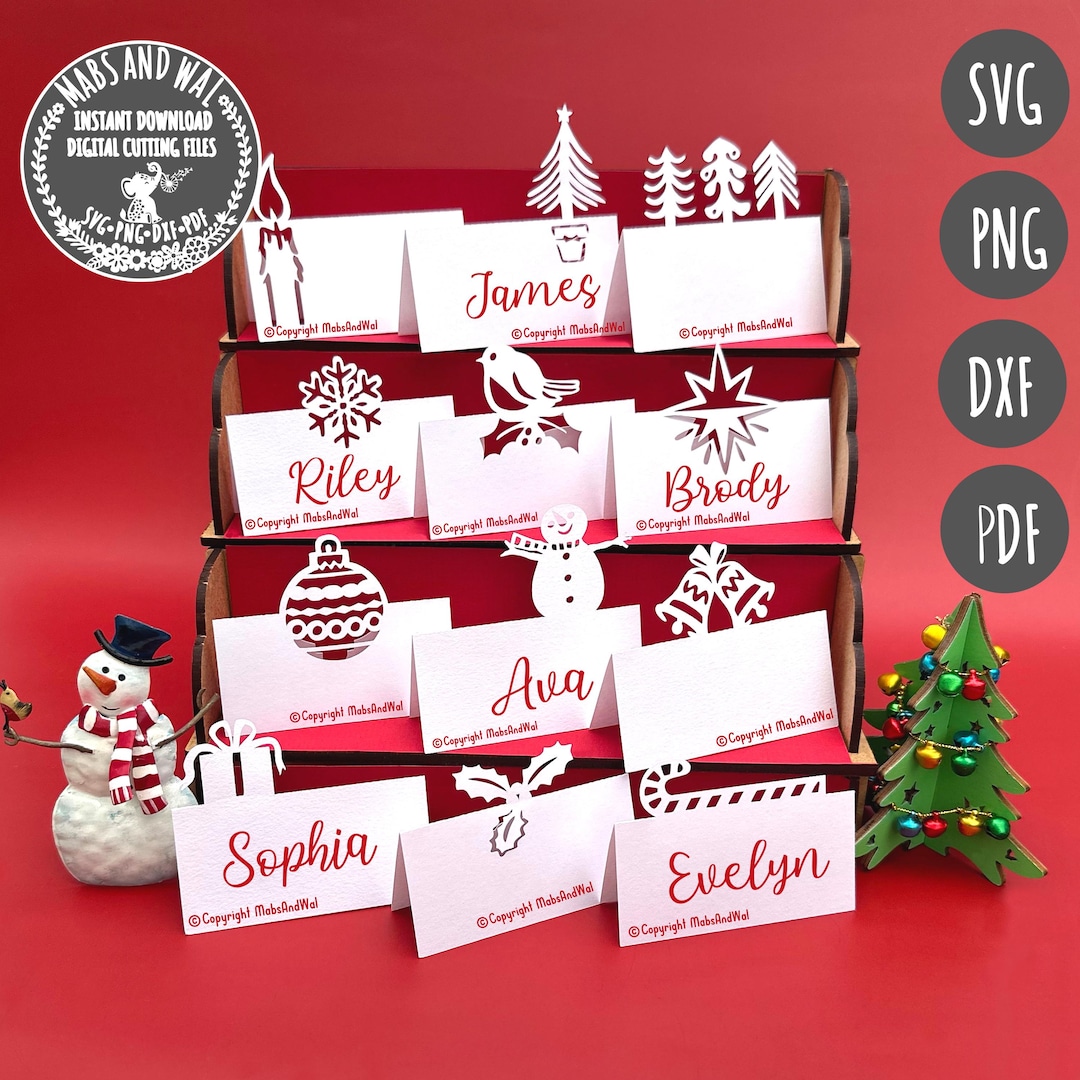 Christmas Table Name Place Cards Set of 12 SVG PNG DXF Pdf Digital ...