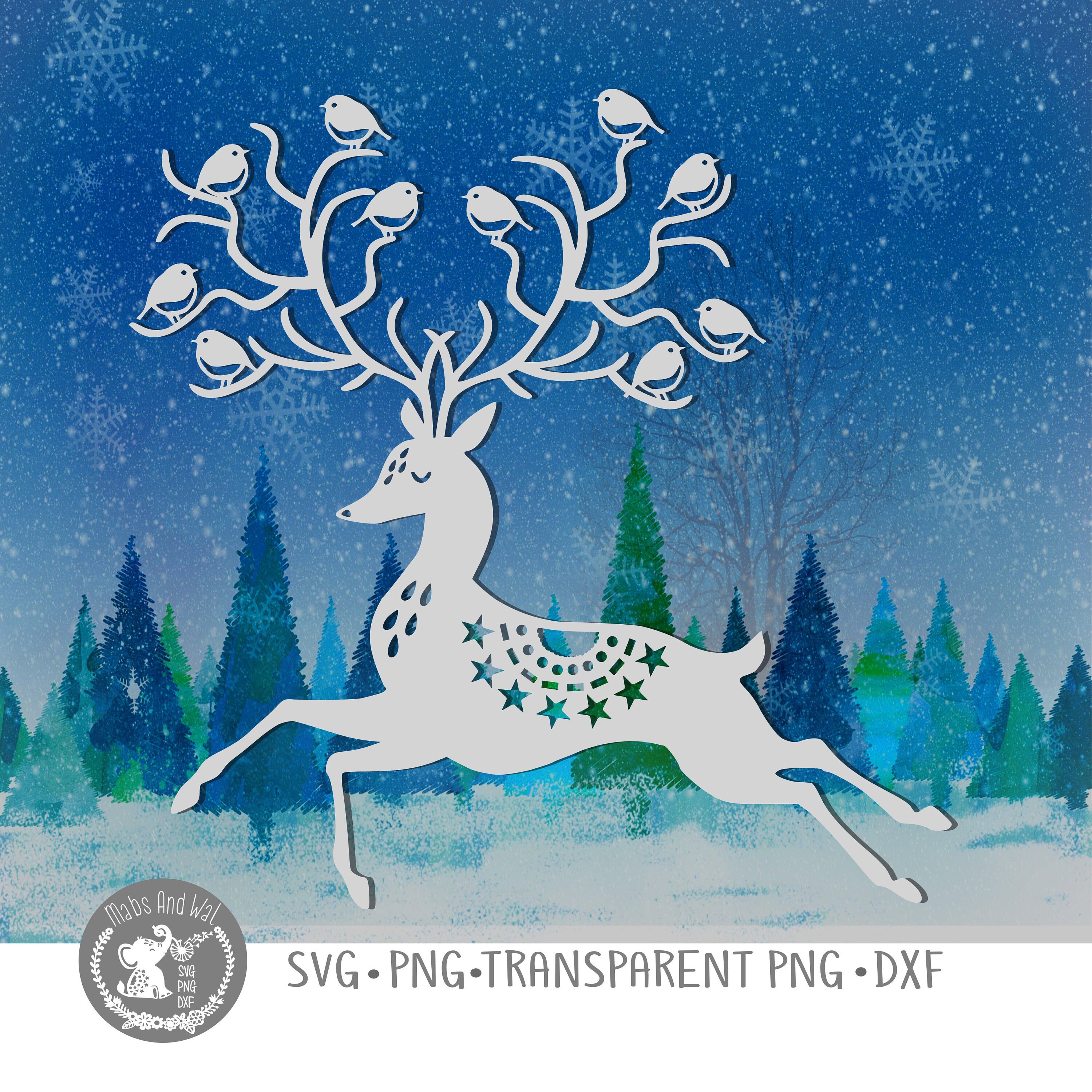 Reindeer and robins SVG PNG DXF digital cutting file/Christmas | Etsy